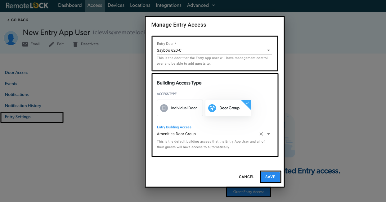 Entry App settings and configuration (web portal)