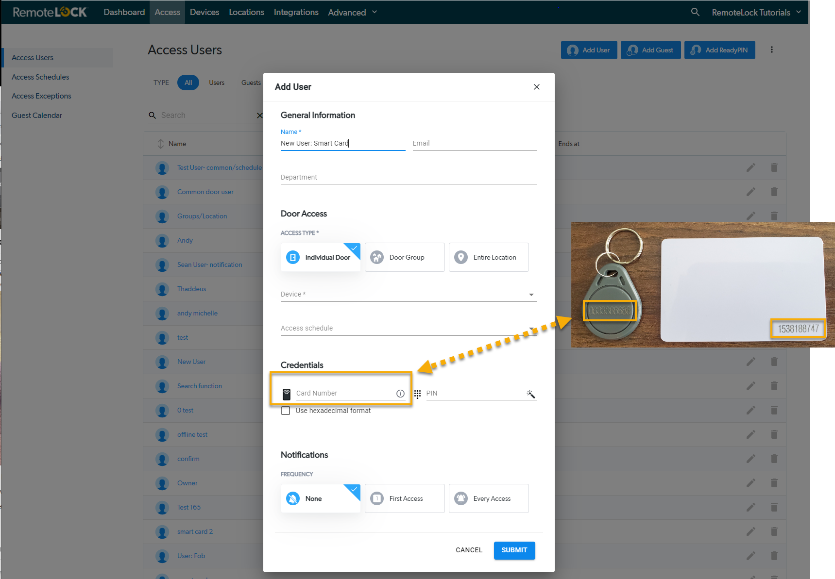 Assigning Cards & Fobs to Access Users