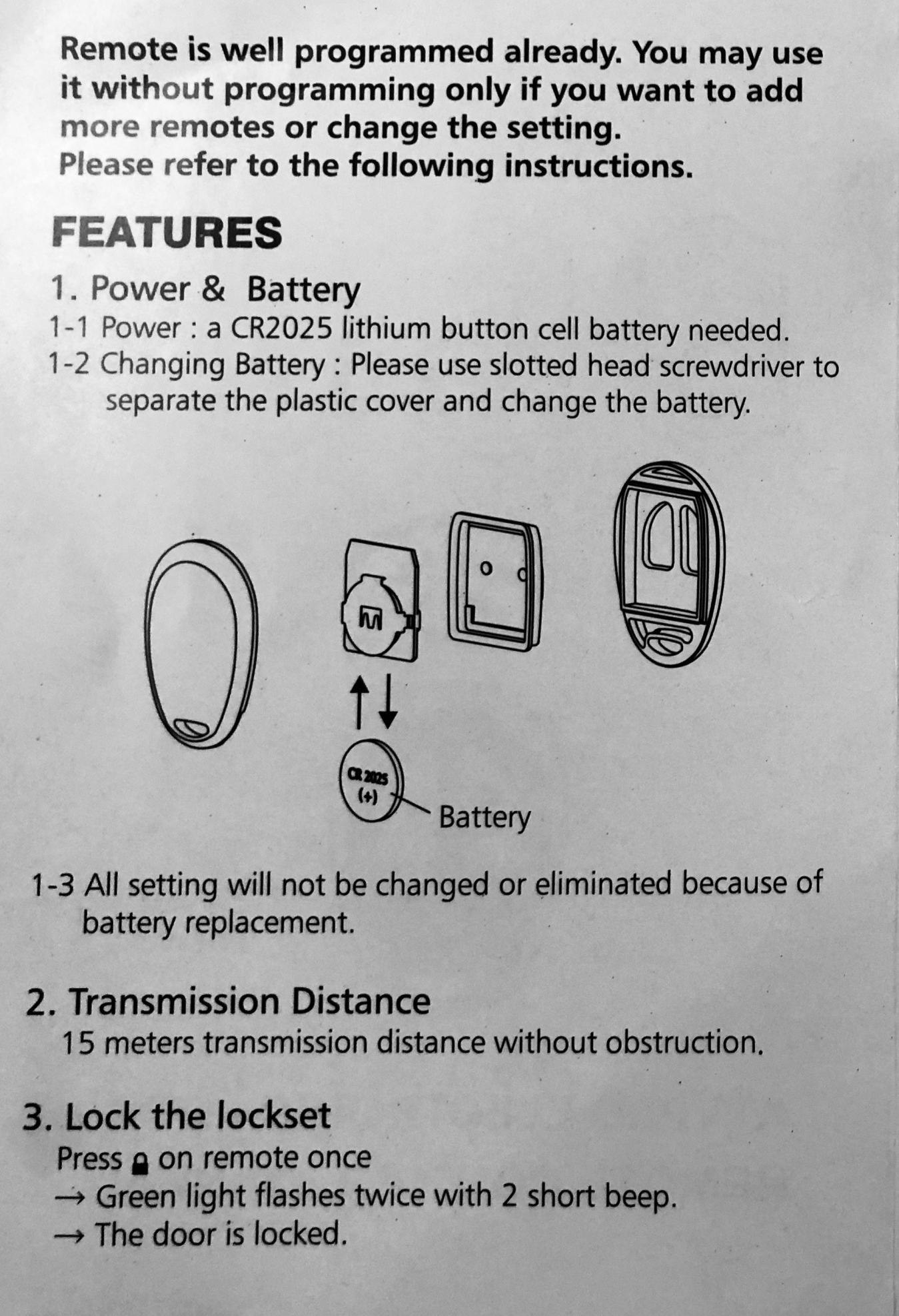 DB500 (non-connected) / LS-DB500R - Keypad Electronic Lock Remote ...