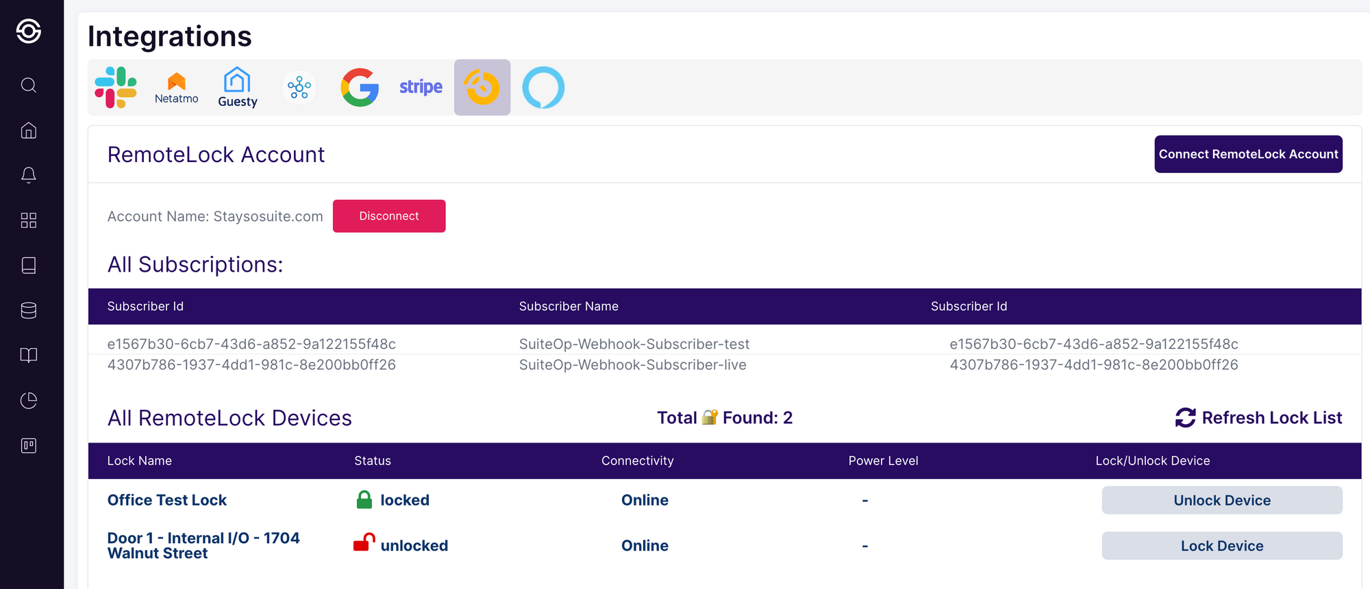SuiteOp / RemoteLock Integration